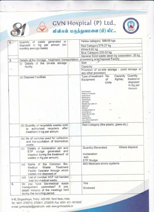 Pollution Control Annual Report - GVN Hospital (P) Ltd